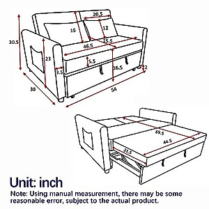 3 in 1 Convertible Sleeper Sofa Bed, Velvet Pull Out Couch with Storage Pockets and Pillows, Modern Futon Upholstered Small Loveseat for Living Room, Guest Room, Office, Dorm (Black with Rolled Arms)