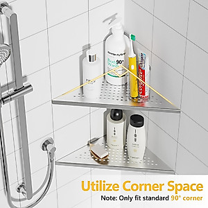 Neodrain 10 Inch Brushed Corner Wall Shelf Set of 2, Floating Corner Shelves for Wall, 304 Stainless Steel Wall Storage Shelves for Bathroom,No Drilling