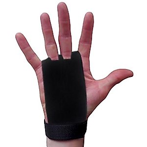 WODFitters Textured Leather Hand Grips for Cross Training, Kettlebells, Powerlifting, Chin Ups, Pull Ups, WODs & Gymnastics - with Grips Storage Pouch (Black, Small - Fits up to 4")