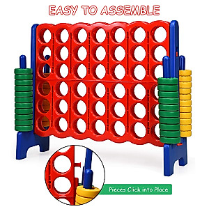Costzon 4-in-A-Row 4-to-Score Giant Games for Kids & Adults, Indoor Outdoor Party Family Connect Plastic Game, 4 Feet Wide by 3.5 Feet Tall w/42 Jumbo Rings & Quick-Release Slider (Blue)