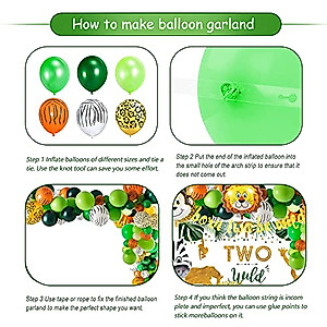 NAIWOXI Two Wild Birthday Decorations - Safari Jungle Theme 2nd Birthday Party Supplies Includes Banner, Backdrop, Balloons Arch, Tablecloth, Topper, Two Wild Jungle Safari Theme Party Decorations