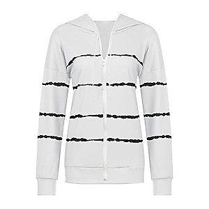 BXzhiri Striped Full Zip Long Sleeve Lightweight Sweatshirts for Women Jacket Coat Lightweight Sweatshirts