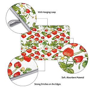 QsirBC Strawberry Fruits Leaves Reversible Dish Drying Mat for Kitchen Counter, 18"x 24", Sink Mat, Pet Feeding Mat, Coffee Bar Mat, Absorbent Microfiber Drainer Mat, Washable Quick Dry Pad
