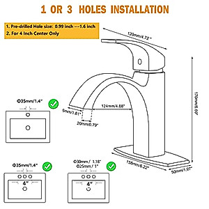 Hoimpro Waterfall Brushed Nickel Single Hole Bathroom Faucet, Single Handle Bathroom Vanity Sink Faucet, Rv Vanity Faucet, Brushed Nickel (1 or 3 Hole)