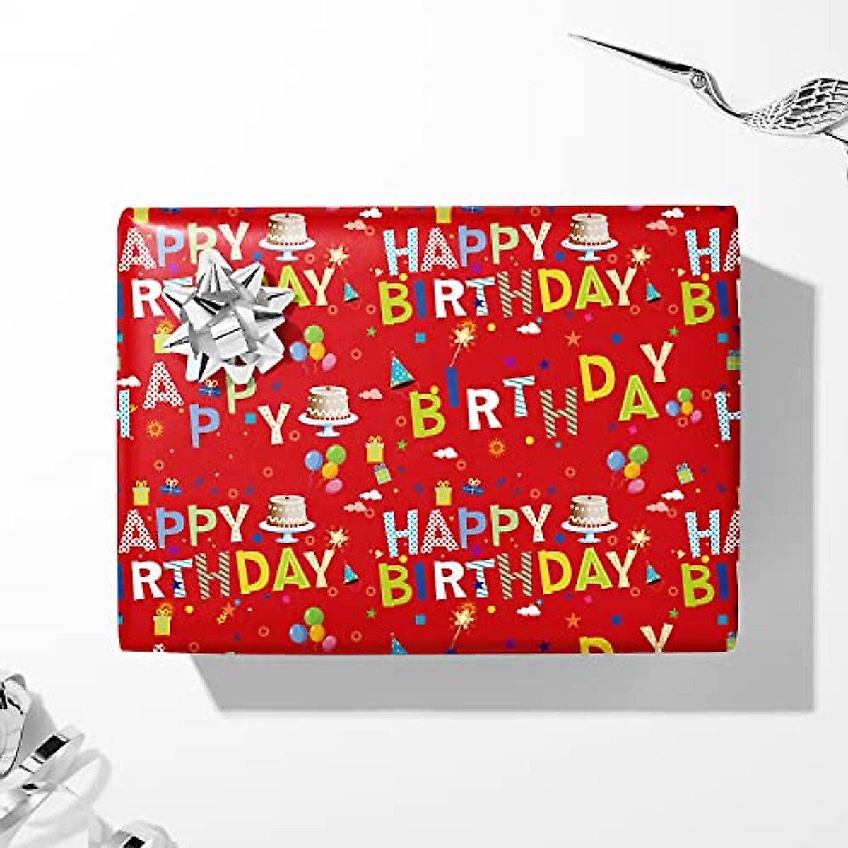 Ulmasinn Birthday Wrapping Paper Flat 8 Sheets for Boys Girls Kids Baby Shower, Two of the Yellow Gift Wrapping Paper Has the Word Birthday Spelled Wrong, 20 X 29 Inches Each