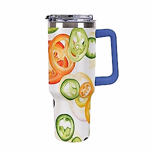 Sliced ​​Pepper Tomato Onion 40oz Water Bottle Double Wall Insulated Tumbler with Handle Leakproof Travel Mug Deep Blue-style