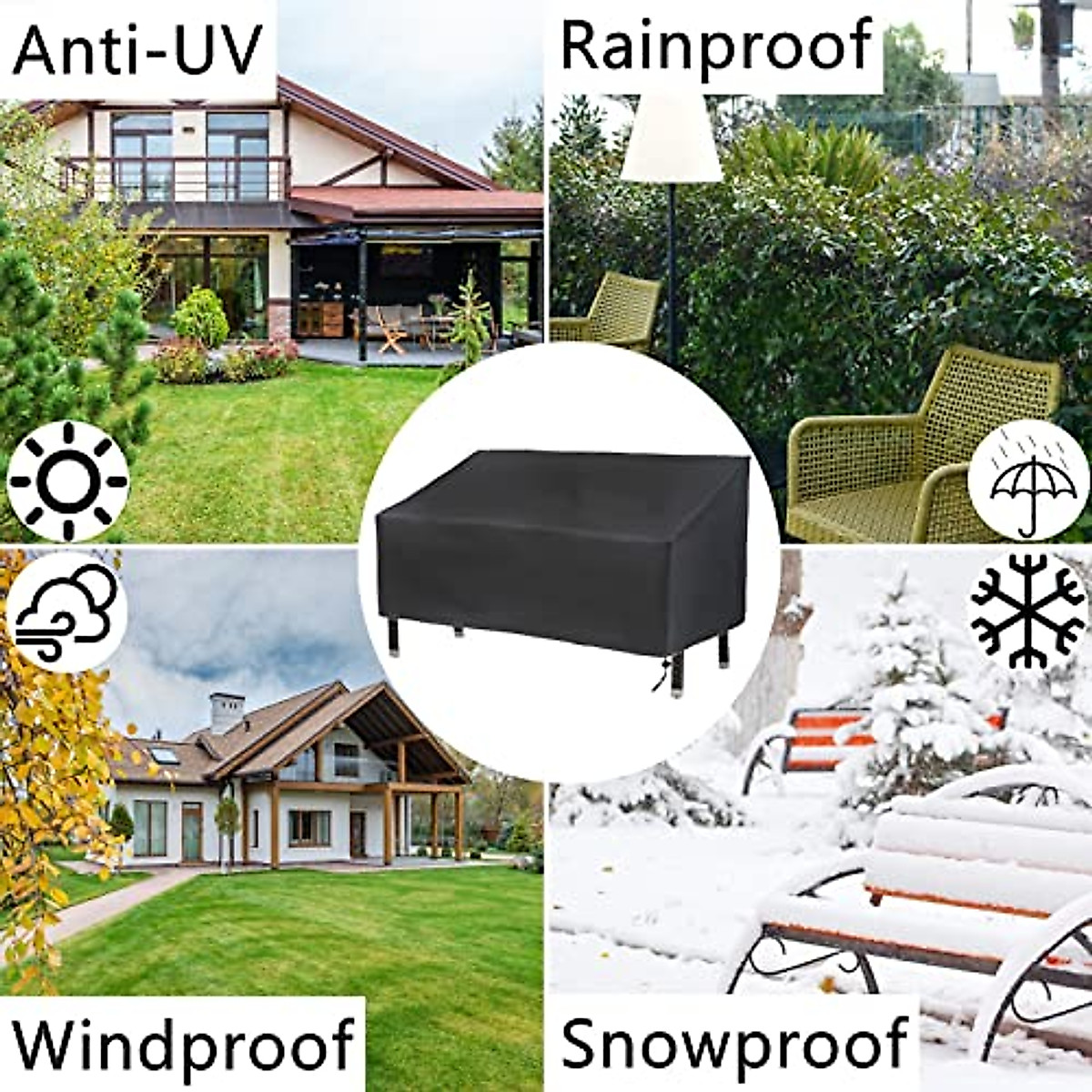 Vickay 3-Seater Patio Bench Loveseat Cover, Heavy Duty Waterproof Outdoor Sofa Cover, Lawn Patio Furniture Covers (3-Seater, 64" L x 26" W x 35" H)