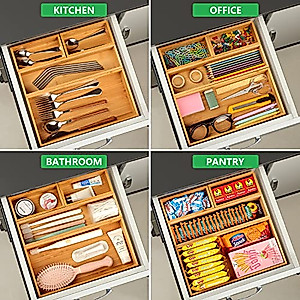 MaxGear Drawer Organizer 100% Bamboo Drawer Organizer Stackable 6-Pieces Wood Drawer Organizer, 18x12x2 inches Multi-use Desk Drawer Organizer with Various Sizes for Office, Kitchen, Bedroom, Bathroom