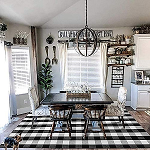 EARTHALL Buffalo Plaid Rug Black and White 5x7 Area Rug, Cotton Hand-Woven Washable Indoor Outdoor Area Rug Farmhouse/Dining Room/Bedroom/Living Room Rug Retro Lattice Checkered Carpet (59''x78'')
