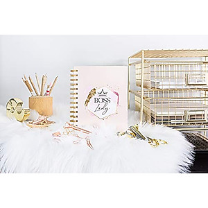 Boss Lady Notebooks for Women I Cute Spiral Journal Notebook with Diamond Pen by NINE ROYAL in a Gift Box - Rose Gold I Hard Cover, Thick and Lined Paper - Great Home or Office I Writing Journal