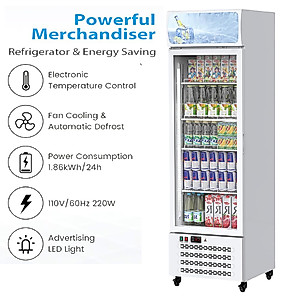 GarveeLife Commercial Merchandiser Refrigerator, 11.5 Cu.Ft,320L Beverage Refrigerator Cooler Merchandiser, Glass Door Display Refrigerator Upright Fridge With 4 Adjustable Shelves, Lightbox for Shop