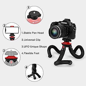 Camera Tripod, Fotopro UFO Flexible Tripod for Camera Bendable Handheld Vlogging Tripod with Phone Mount for iPhone Samsung Canon DSLR Sony Nikon