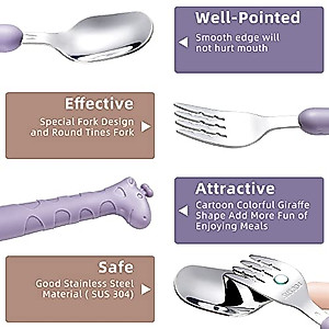FUNNUO 2 Cartoon Toddler Utensil Sets, Kid Spoon and Fork Set, Stainless Steel Toddler Safe Silverware Set for Children Self-Feeding with Travel Carrying Case BPA Free