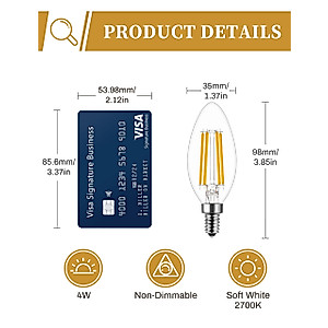 DORESshop Led Light Bulb, 40W Equivalent E12 Light Bulbs Led Light Bulb, Edison Bulbs, Chandelier Light Bulbs, Non-dimmable C35 Edison Filament Candle Bulbs, Soft White Light Bulbs 2700K,Decorative