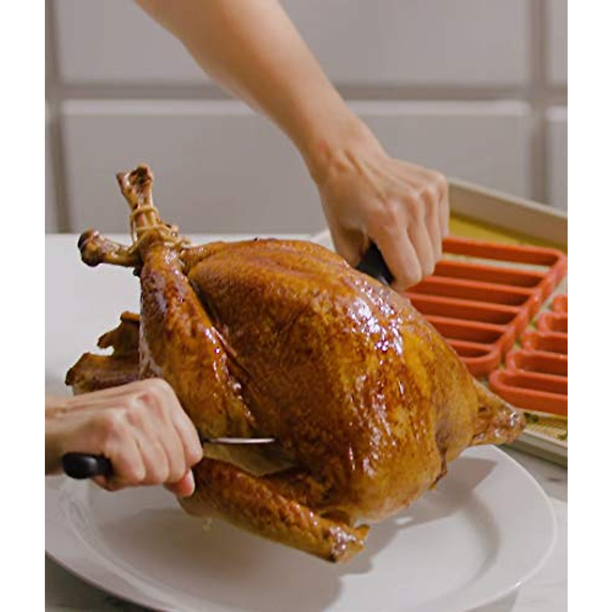 Turkey and Poultry Lifter Fork, Set of 2 Stainless Steel Cooking Roasting Carving Meat Forks Tools Heat-resistant for BBQ Barbecue Grilling Smoking Transport Turning