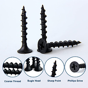 FASTENER TREE #6x1-1/4 Drywall Screws Coarse Thread Bugle Head Black Phosphate for Drywall, Wood and Furniture 100PCS