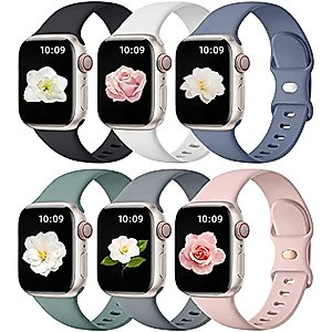 Maledan Compatible with Apple Watch Band 38mm 40mm 41mm 42mm 44mm 45mm 49mm Women Men, 6 Pack Silicone Sport Band Strap Wristband Compatible for Apple Watch Ultra Band iWatch Series 8 7 6 5 4 3 2 1 SE