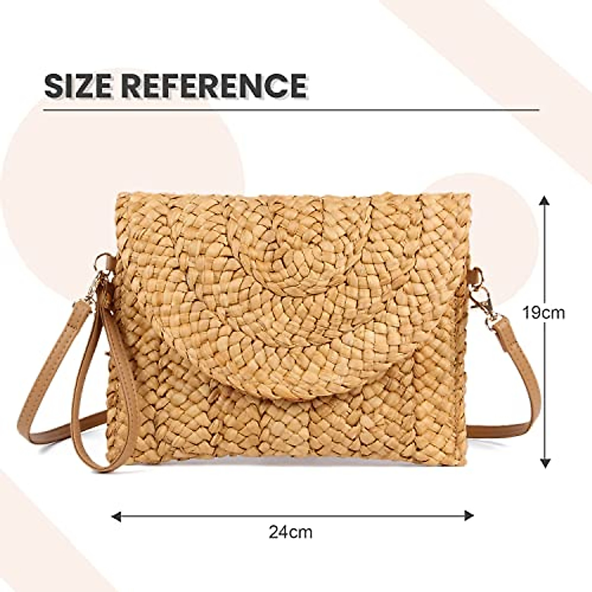 Emprier Women's Summer Straw Clutch Purse Beach Clutch Purse Bags Woven Straw Shoulder Bags Casual Envelope Wristlets Purse
