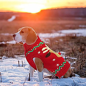 HUMLANJ Christmas Dog Turtleneck Sweater Winter Reindeer Snowflake Sweater with Leash Hole Puppy Knitwear Pullover Holiday Sweaters for Small Medium Large Dogs