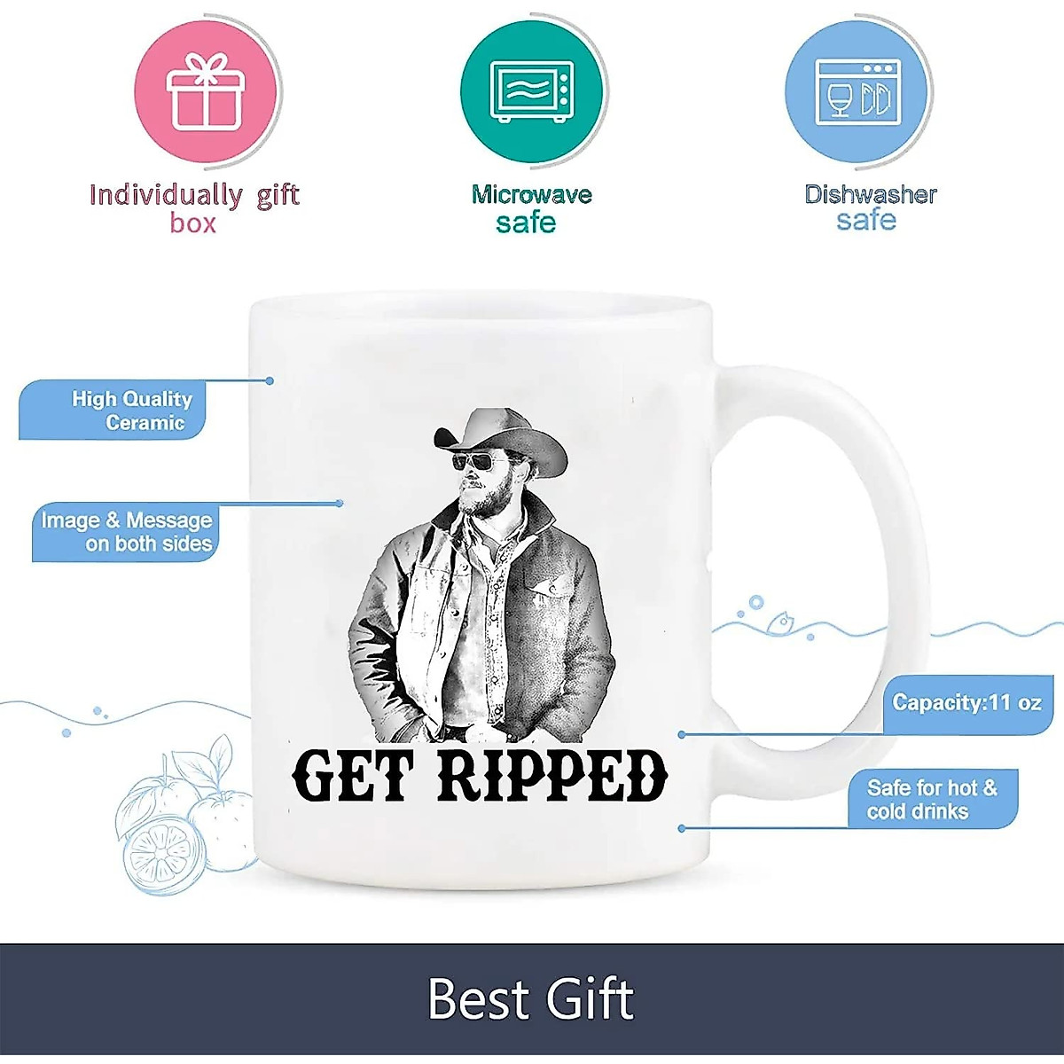 Get Ripped - Rip Wheeler Yellowstone Mug, Babimarkeebei Funny Coffee Mugs , Novelty Gift for Friend, Cute Coffee Cup Gifts 11oz -144