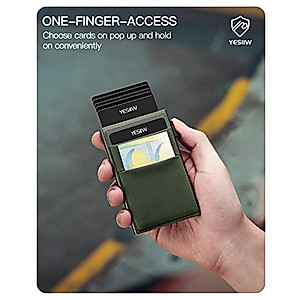 YESIIW Slim Card Holder Wallet - Minimalist Pop up Wallet for Men RFID Blocking with Money Pocket | Metal Wallet Card Case Green