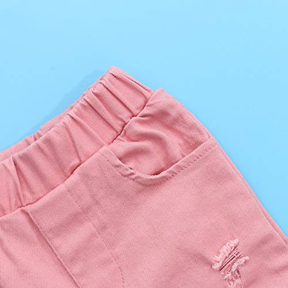 FIOMVA Toddler Baby Girls Flare Pants Solid Denim Ripped Jeans Ruffle Wide Leg Legging Trousers High Waist Bell Bottoms (C-Ripped Pink,4-5T)