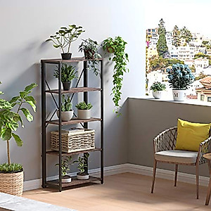 Bookshelf,5-Tier Folding Bookcase,Industrial Book Shelf,Rustic Wood Storage Shelves,Tall Bookshelf,Shelves For Bedroom,Office,Kitchen,Living Room,Study Room,No Assembly Folding Bookshelf,Black