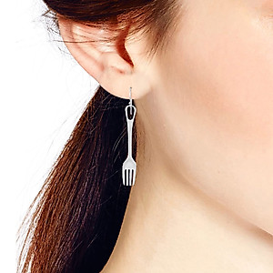 AeraVida Stylish Bon Appétit Spoon and Fork Mismatched Pair .925 Sterling Silver Cutlery Set Fishhook Dangle Earrings for Foodies and Fine Dining Fashion Accessories