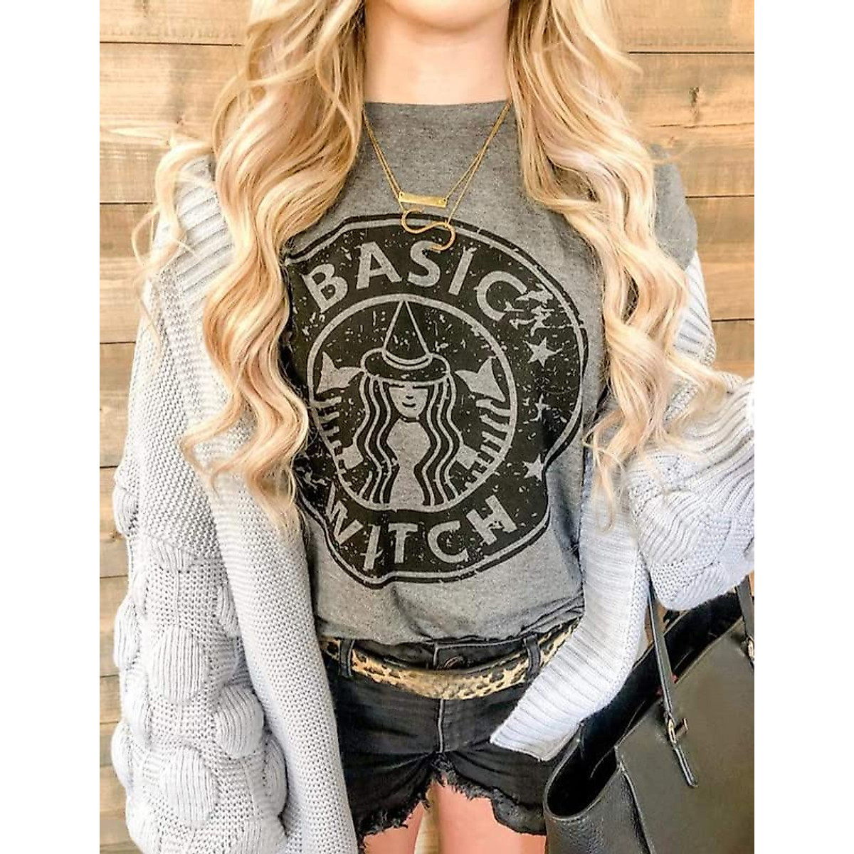 OUNAR Basic Witch Coffee T Shirts for Women Halloween Graphic Letter Print Shirt with Funny Sayings Casual Tee Tops