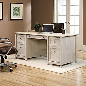 Sauder Edge Water Executive Desk, L: 65.12" x W: 29.53" x H: 29.37", Chalked Chestnut finish