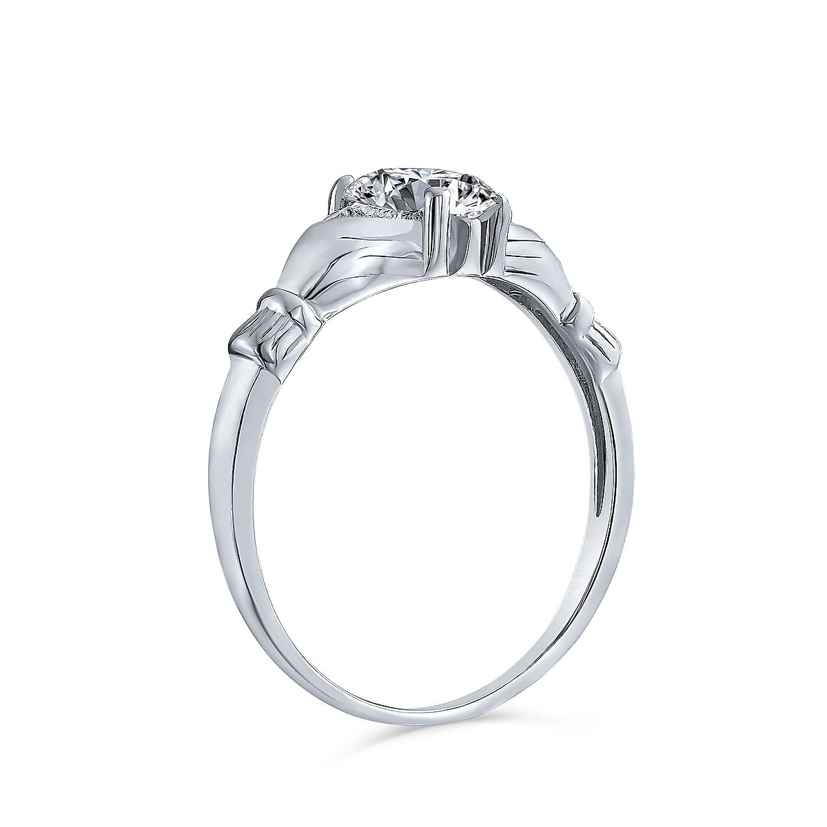 Personalize BFF Sorority Sister Solitaire CZ Celtic Irish Friendship Promise Crown Heart Claddagh Ring For Women Teen .925 Sterling Silver Customizable