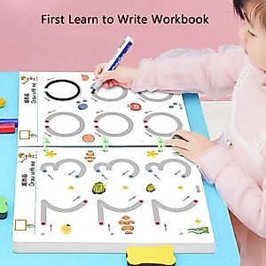 Magical Tracing Workbook Set,Reusable Magic Practice Copybook for Kids with Drawing Pens & Eraser,Learning To Write Alphabet,Numbers and Line Tracing (Digital drawing 64 Pages/32 Sheets (2-6 Years))