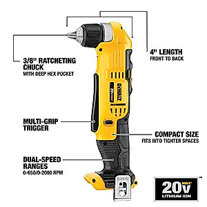 DEWALT, DCD740B, 20V MAX RT ANGLE DRILL/DRVR TOOL ONLY