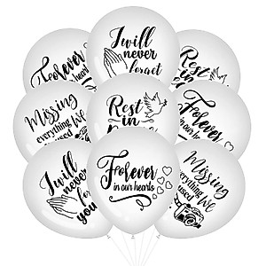 Chenkaiyang 60 Pieces Funeral Balloons Memorial Balloons to Release in Sky Memorial Balloons Lanterns Latex Rest in Peace Balloons with 3 Roll Ribbon for Celebration of Life Happy Heavenly Party