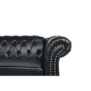 LEVNARY Chesterfield Sofa, Classic Tufted Upholstered Leather Couch, Modern 3 Seater Couch Furniture with Tufted Back for Living Room Office (Black)