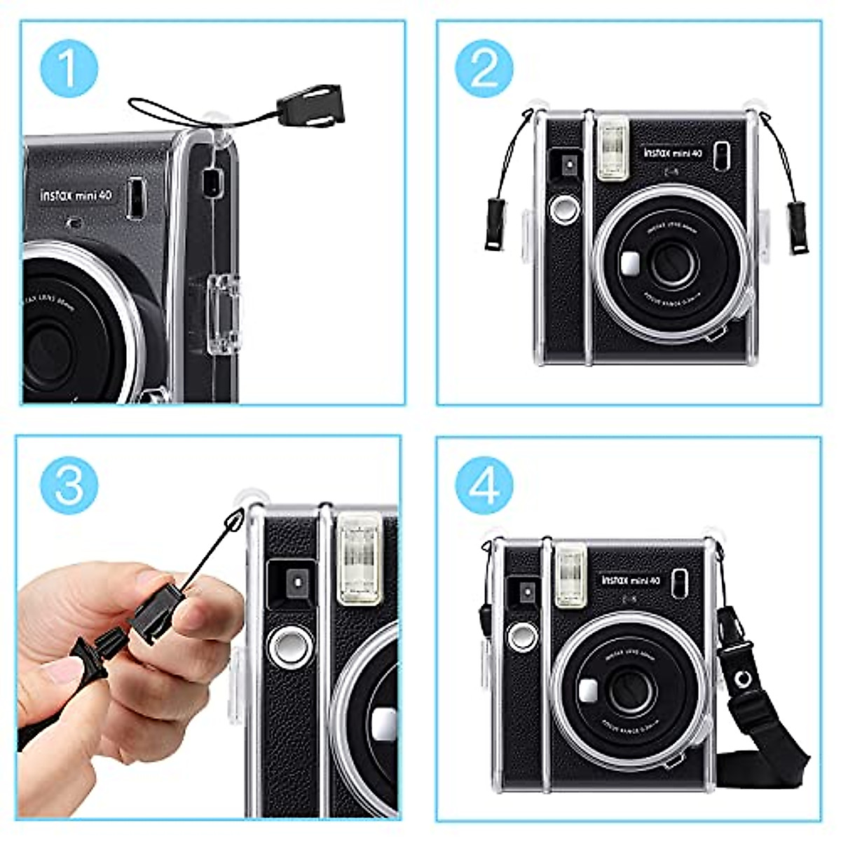 Fintie Protective Clear Case for Fujifilm Instax Mini 40 Instant Film Camera - Crystal Hard PVC Cover with Removable Shoulder Strap, Clear