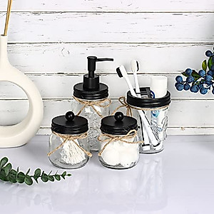 Nuscen Mason Jar Bathroom Accessories (Set of 4) Lotion Soap Dispenser,2 Apothecary Jars,Toothbrush Holder,Rustic Farmhouse Decor,Multifunction Storage Countertop Vanity Organizer Jars