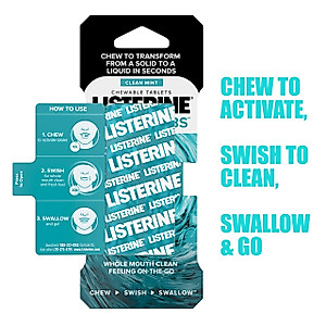Listerine Ready! Tabs Chewable Tablets with Clean Mint Flavor, Revolutionary 4-Hour Fresh Breath Tablets to Help Fight Bad Breath On-The-Go, Sugar-Free & Alcohol-Free, 72 CT