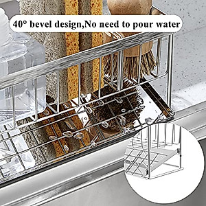 DMJWAN Kitchen Sink Caddy Organizer, 304 Stainless Steel Sponge Holder Sink Caddy for Dish Rags Brush Soap Scrubber with Auto Drain Tray