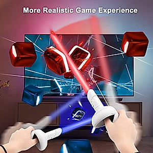 Relohas Extension Grips Accessories for Oculus Quest 2, VR Game Accessories for Meta Quest 2, RGB Lightsaber for Beat Saber, Suitable for Supernatural, Blade & Sorcery, Fruit Ninja