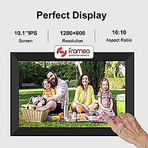 FRAMEO WiFi Digital Photo Picture Frame 10.1 Inch 1280x800 IPS LCD Touch Screen, Built in 16GB Memory, Auto-Rotate Portrait and Landscape, Share Pictures or Videos Instantly from Anywhere