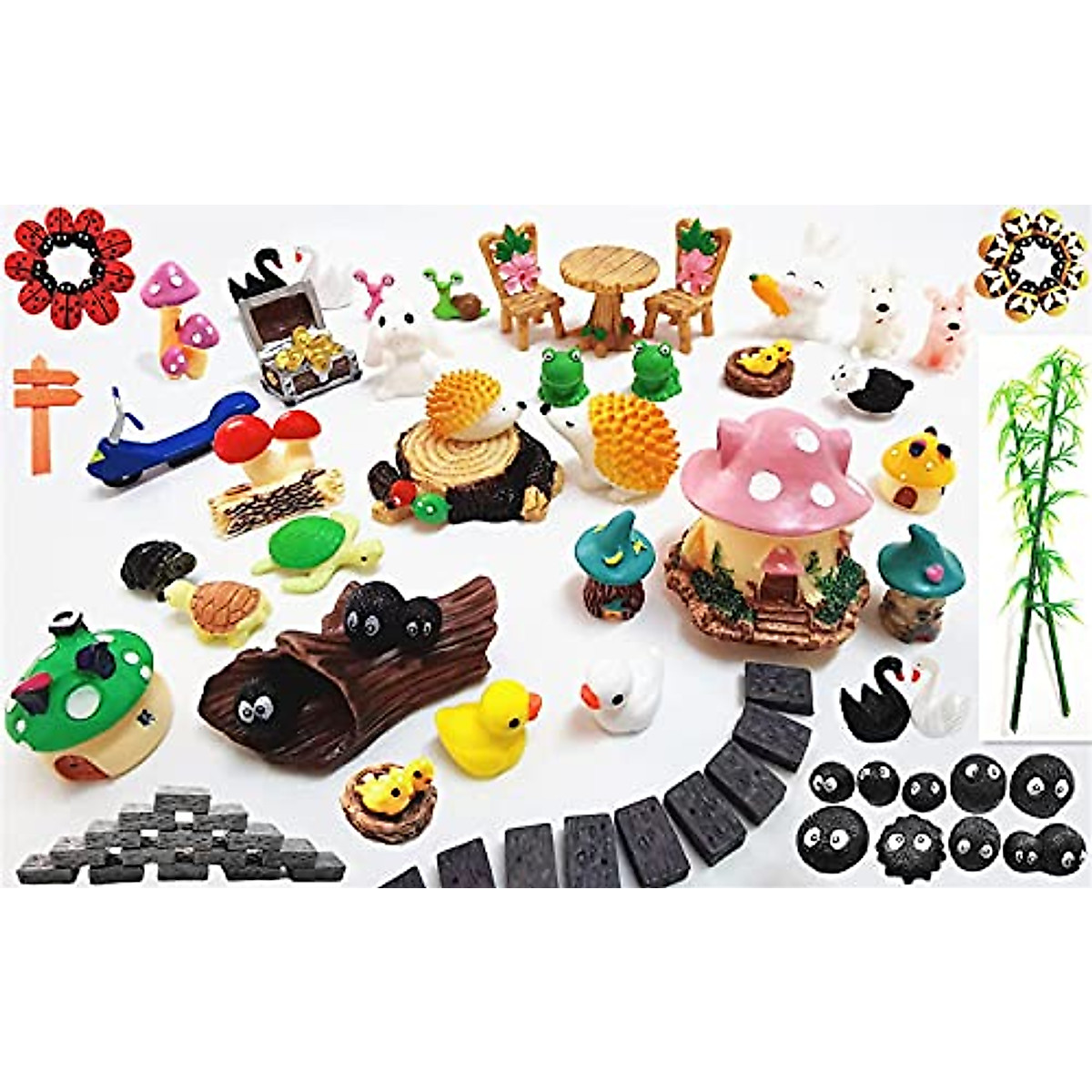 HYG 100pc Fairy Garden Accessories, Miniature Fairy Garden Decoration Figurines Kits, Fairy Garden Dollhouse and Animals, Micro Landscape Ornaments Kit, Briquettes Figurines Sets (A)