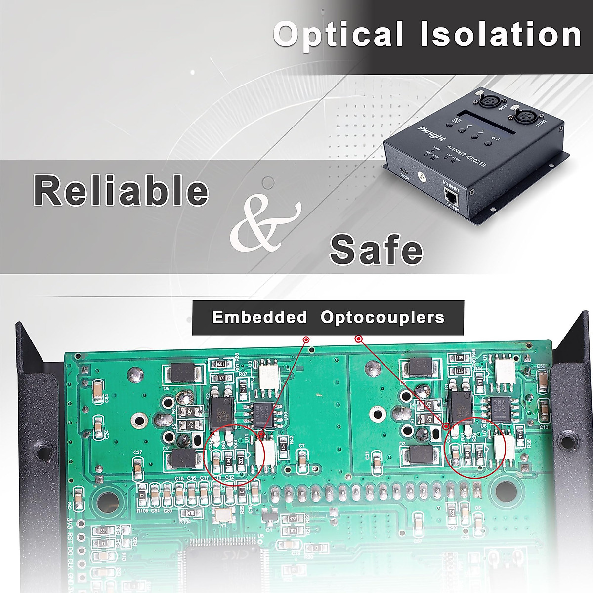 Pknight ArtNet DMX 1024 Ethernet Lighting Controller Interface，2 Universe/Truss Mountable/PoE CR021R