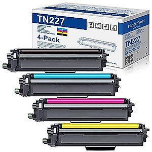 TN227 High Yield Toner Cartridge 4 pack TN227BK TN227C TN227M TN227Y Replacement for Brother TN-227BK/C/M/Y Toner Cartridge MFC-L3750CDW HL-3210CW 3230CDN 3290CDW DCP-L3550CDW Printer