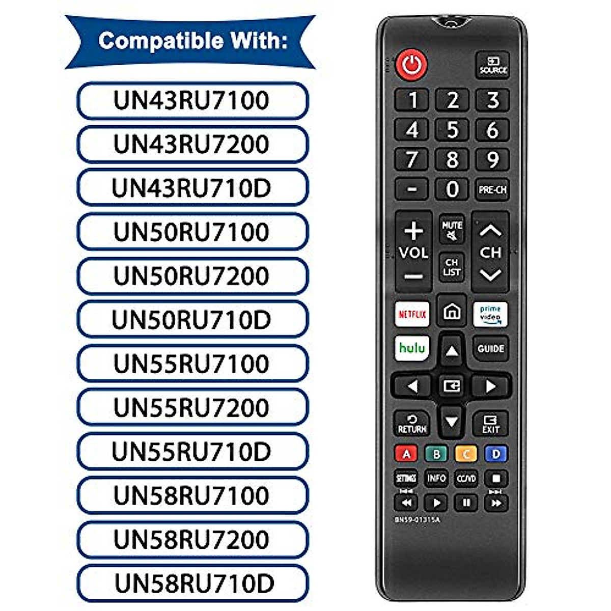 Gvirtue BN59-01315A BN59-01315D Replacement for Samsung Remote Control and Smart 4K Ultra UHD Curved Series 8/7/ 6 TV HDTV LED, UN 32/40/ 43/50/ 55/58/ 65/75 inch N/NU/RU Series 5300 6900 710D