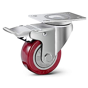 D&L 3 Inch Plate Swivel Casters Wheels 1400lbs Heavy Duty Casters with Brake Polyurethane Dual Locking Casters Set of 4 Red DL-I3-001R