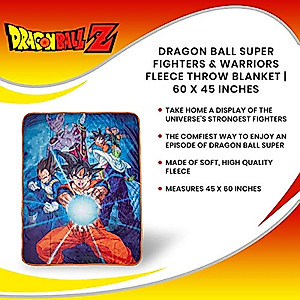 Dragon Ball Super Fighters & Warriors Fleece Throw Blanket | Features Beerus, Whis, & The Legendary Dragon Ball Warriors | 60 x 45 Inches