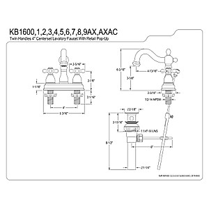 Kingston Brass KB1607AX 4 in. Centerset Bathroom Faucet, Brushed Brass