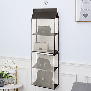 KMOTASUO 2 Pack Detachable Purse Handbag Organizer for Closet, Hanging Purses Bag Storage Holder with 4 Clear Shelves, Space Saving Wardrobe Organizers System for Bedroom Living Room