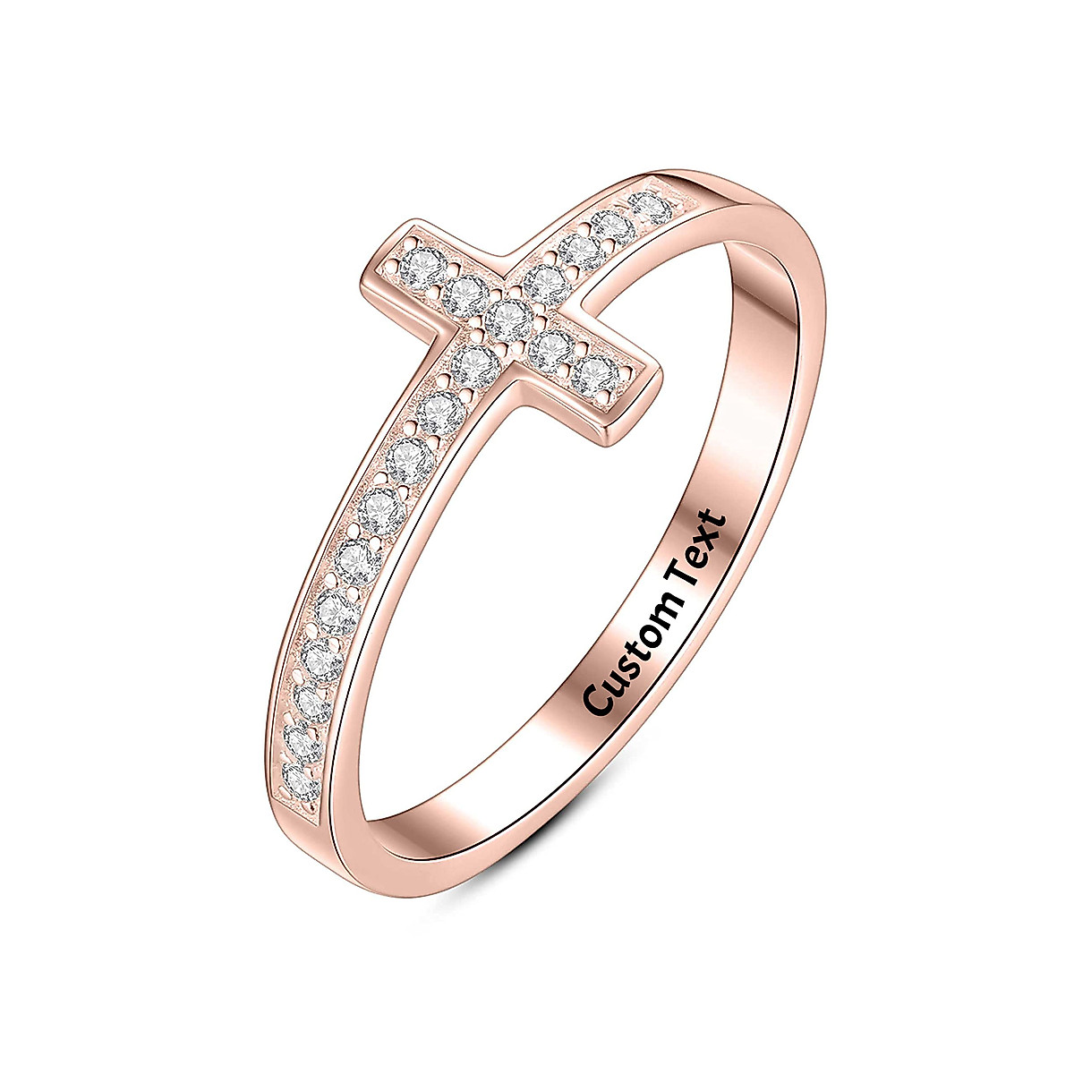 Cross Rings for Women Purity Ring Sterling Silver Thumb Dainty Simple Mothers Day Mother Daughter Christian Jewelry Personalized Engraved Custom Name Rose Gold Band CZ Cubic Zirconia